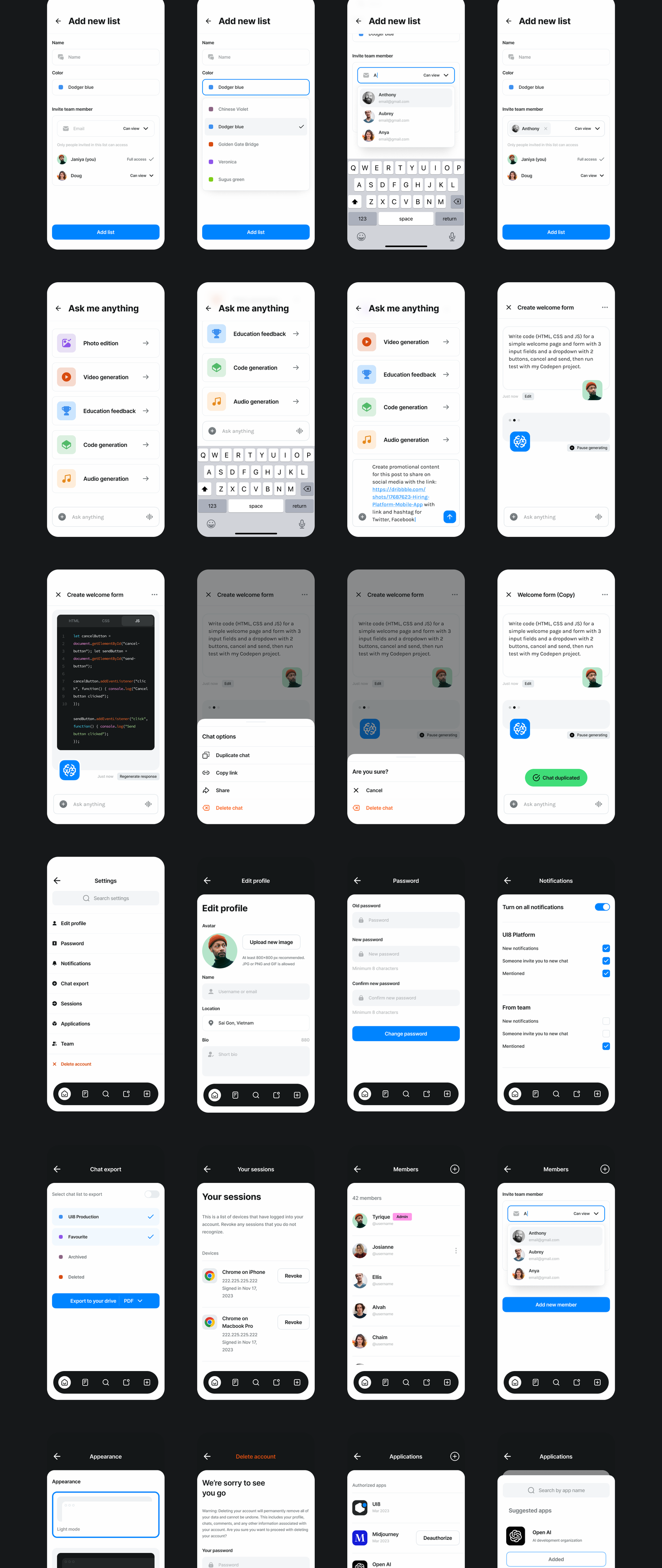 A01 双配色Ai人工智能ChatGPT聊天机器人社交App应用ui界面设计Fig设计套件Brainwave – AI iOS UI Kit _ 果觅网（gooodme）